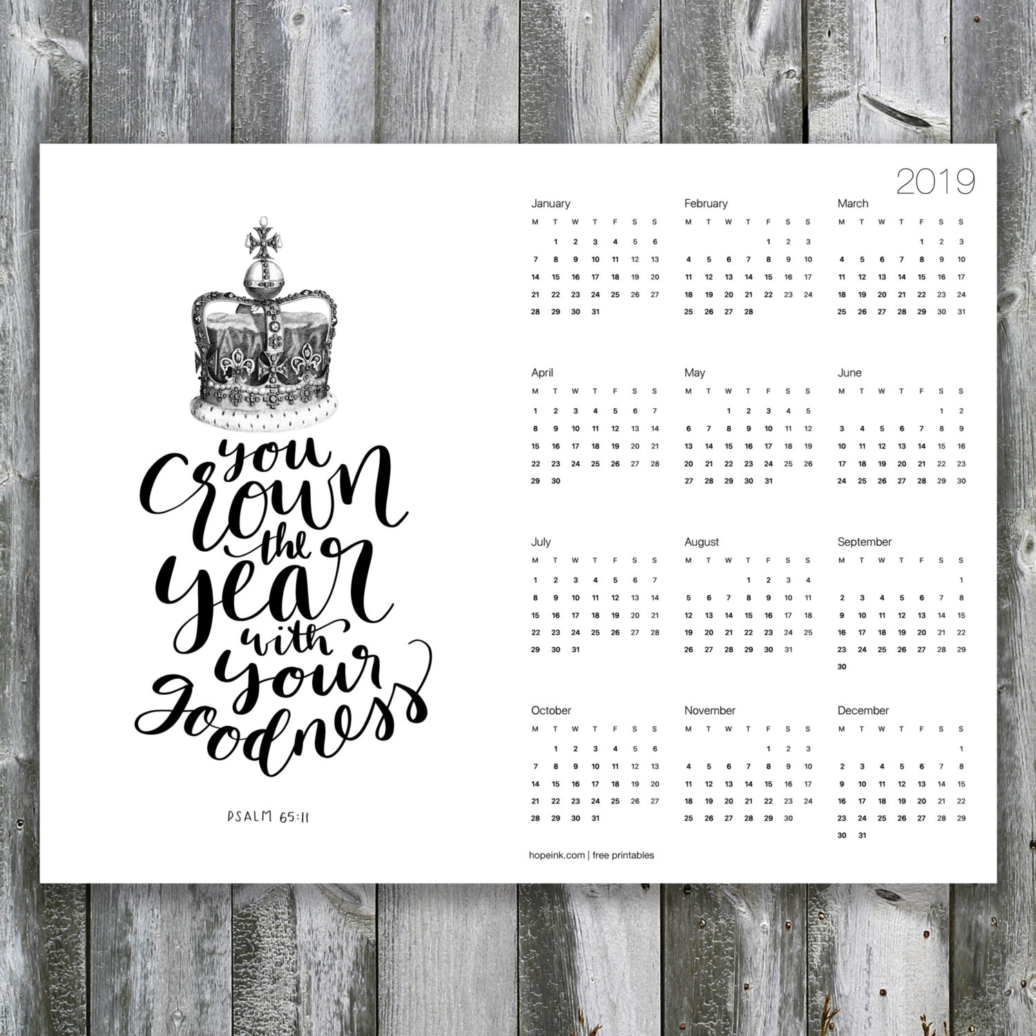Free Scripture Art 2019 Calendar Printable | Hope Ink